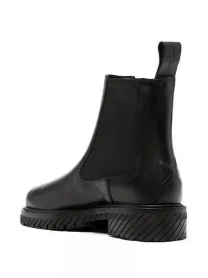 Off-White Calf Leather Ankle Boots With Diag-stripe Detailing