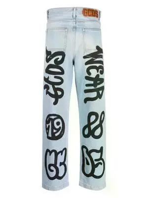 Gcds Graffiti Wide-leg Jeans - Blue