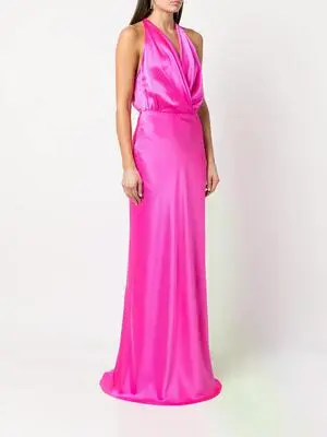 Michelle Mason Draped Halterneck Gown - Pink