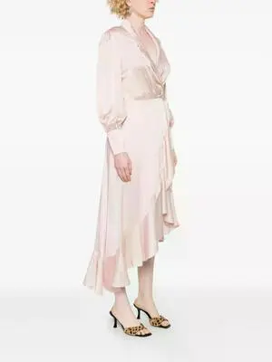 Zimmermann Silk Wrap Midi Dress With Ruffled Detailing