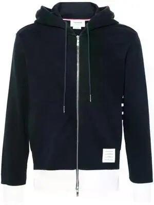 Thom Browne Panelled Zip-up Cotton Hoodie - Blue