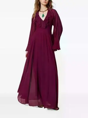 TWINSET Maxi Dress With V-neck And Ruffled Trim - Red