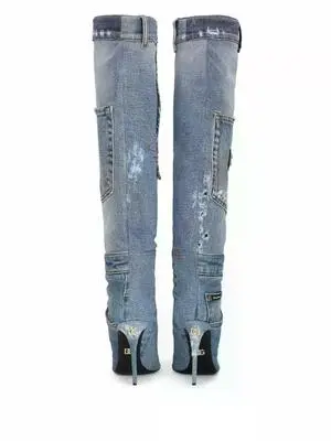 Dolce & Gabbana Patchwork Denim Knee-high Boots