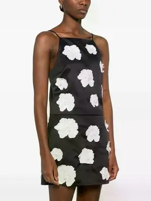ROTATE BY BIRGER CHRISTENSEN Floral Sequin Appliqué Satin Top