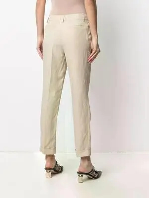 P.a.r.o.s.h Beige Linen Blend Tailored Trousers With Cropped Leg