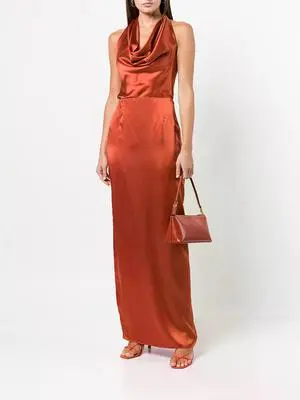 Voz Convertible Halterneck Silk Dress - Red