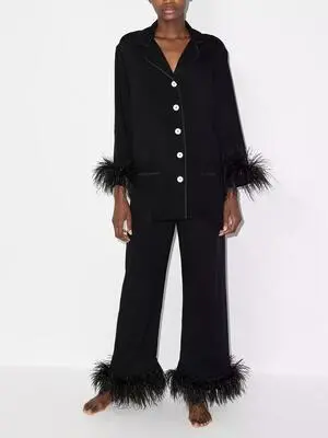 Sleeper Feather Detail Pajama Set - Black