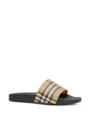 Burberry Checked Slides - Neutrals