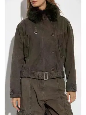 Kenzo Faux Fur Trimmed Cropped Jacket - Grey