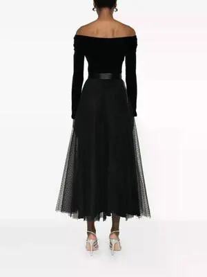 NISSA Velvet Off-shoulder Maxi Dress With Tulle Skirt