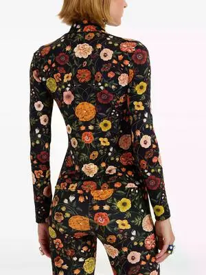 La DoubleJ High Neck Long Sleeve Floral Print Top - Black