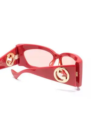 Gucci Interlocking G Rectangle Frame Sunglasses - Red