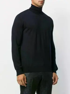 Canali Navy Wool Roll Neck Sweater - Blue