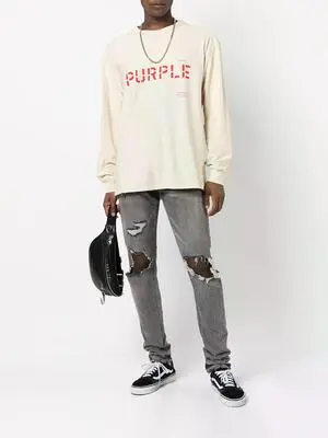 PURPLE BRAND Faded Distressed Slim-cut Jeans - Grey