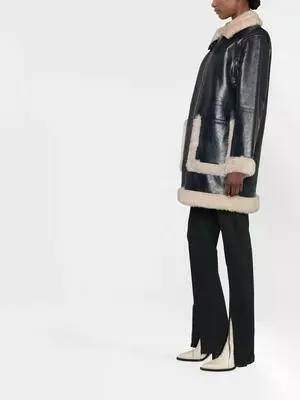 STAND STUDIO Haley Faux-leather Coat With Shearling Trim