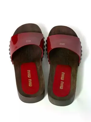 Miu Miu Leather Slides - Red