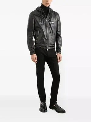 Dolce & Gabbana Hooded Leather Jacket - Black