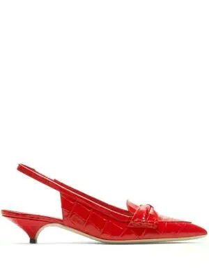 N°21 Calf Leather Embossed Crocodile Effect Bow Slingback Pumps