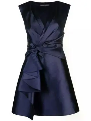 Alberta Ferretti Sleeveless V-neck Dress With Pinched Waist And Ruffled Skirt