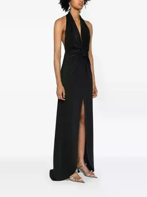 NISSA Halterneck Maxi Dress With Plunging V-neck And Front Slit - Black