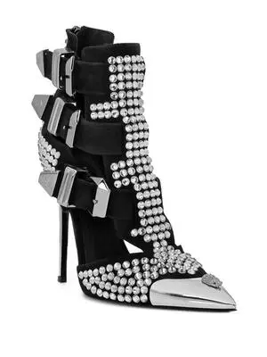 Philipp Plein Suede Crystal-embellished Stiletto Sandals - Silver