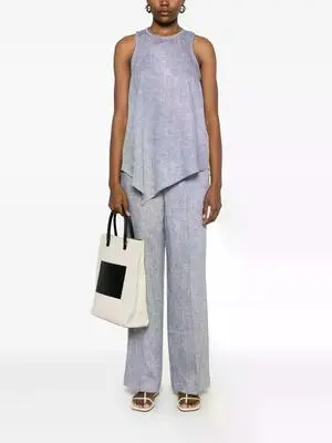 Peserico Sleeveless Linen Asymmetrical Top With Beaded Trim