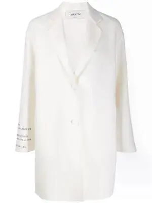 Valentino Garavani White Wool And Cashmere Poem Detail Single-breasted Coat - Neutrals