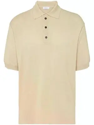 FERRAGAMO Logo-plaque Knitted Polo Shirt - Neutrals