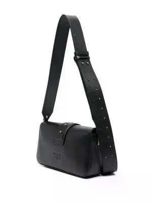 Pinko Mini Love One Slouchy Leather Shoulder Bag - Black
