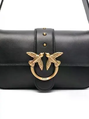 Pinko Mini Love One Slouchy Leather Shoulder Bag - Black