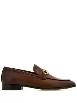 FERRAGAMO Gancini Plaque Loafers - Brown