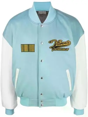 VTMNTS Embroidered Logo Wool And Leather Bomber Jacket - Blue