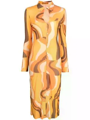 REJINA PYO Sana Abstract Pattern Shirt Dress - Orange