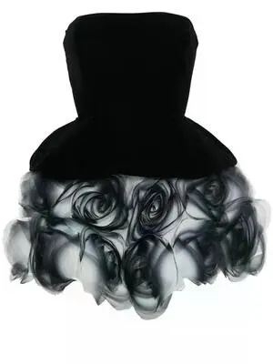 ANA RADU Strapless Floral Appliqué Minidress - Black