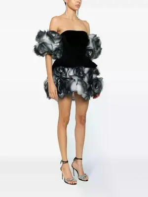 ANA RADU Strapless Floral Appliqué Minidress - Black