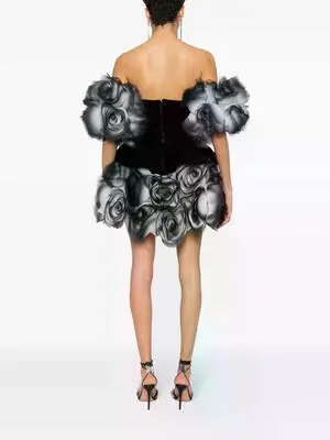 ANA RADU Strapless Floral Appliqué Minidress - Black