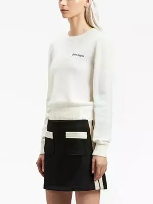 Palm Angels Logo Embroidered Crew Neck Jumper - White