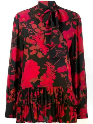 Valentino Garavani Floral Print Silk Blouse - Black