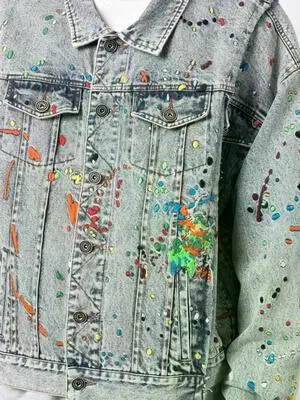MOSTLY HEARD RARELY SEEN Paint-embroidered Denim Jacket - Blue