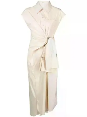 Goen.j Tied-waist Midi Shirt Dress In Sand Beige - Neutrals
