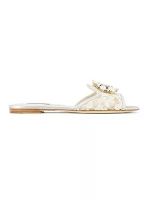 Dolce & Gabbana Dolce & Gabbana Bianca Rainbow Lace Brooch-Detail Sandals Metallic