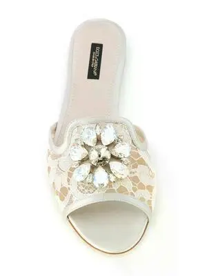 Dolce & Gabbana Bianca Rainbow Lace Brooch-detail Sandals - Metallic