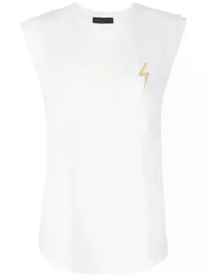 GIUSEPPE ZANOTTI Sleeveless Cotton Top With Embroidered Logo - White