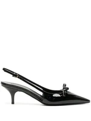 Miu Miu Miu Miu Bow-Embellished Patent Leather Slingback Pumps Black