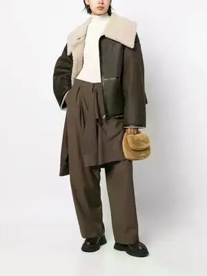 Goen.j Shearling Lined Aviator Leather Jacket - Brown