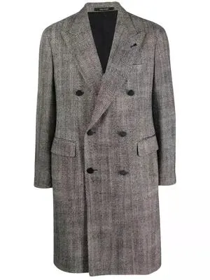 Tagliatore Double-breasted Peaked Lapel Coat - Black