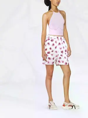 MSGM Floral-print Cotton Shorts - White