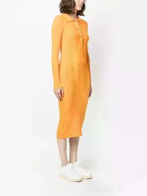PATOU Ribbed Knit Polo Midi Dress