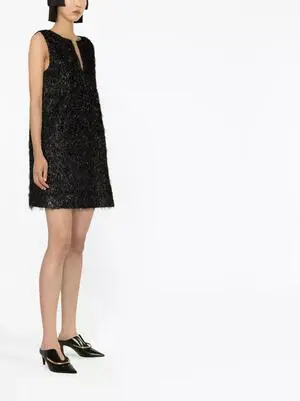 Fabiana Filippi Metallic Threading Fringed V-neck Minidress