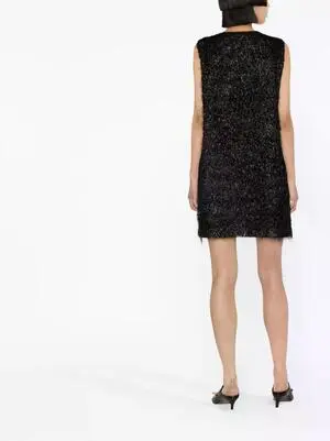 Fabiana Filippi Metallic Threading Fringed V-neck Minidress